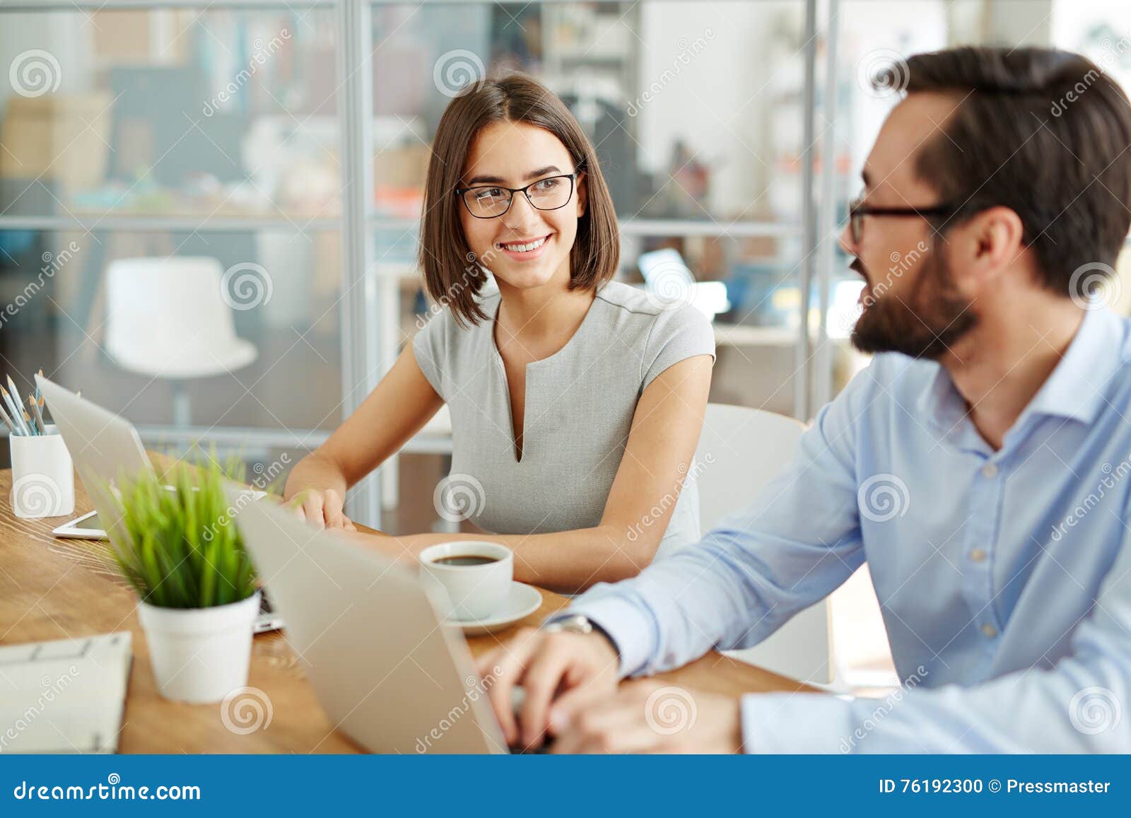 Consulting with colleague stock photo. Image of happy - 76192300