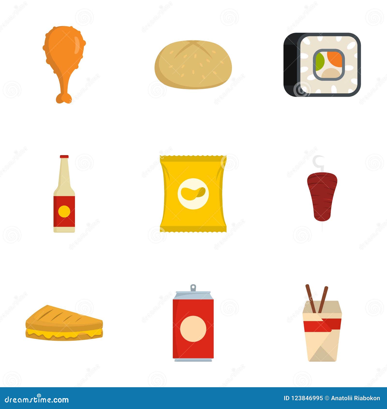 Consume Icons Set, Flat Style Stock Illustration - Illustration of ...