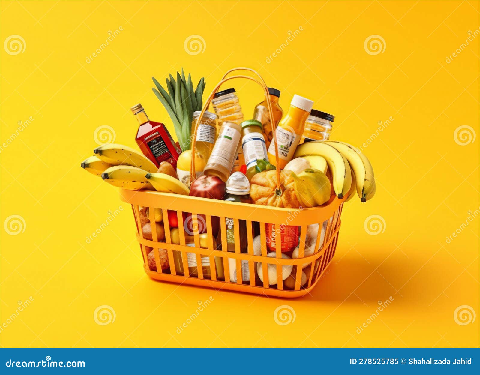 Consumer Basket with Various Items. Generative AI Stock Illustration ...