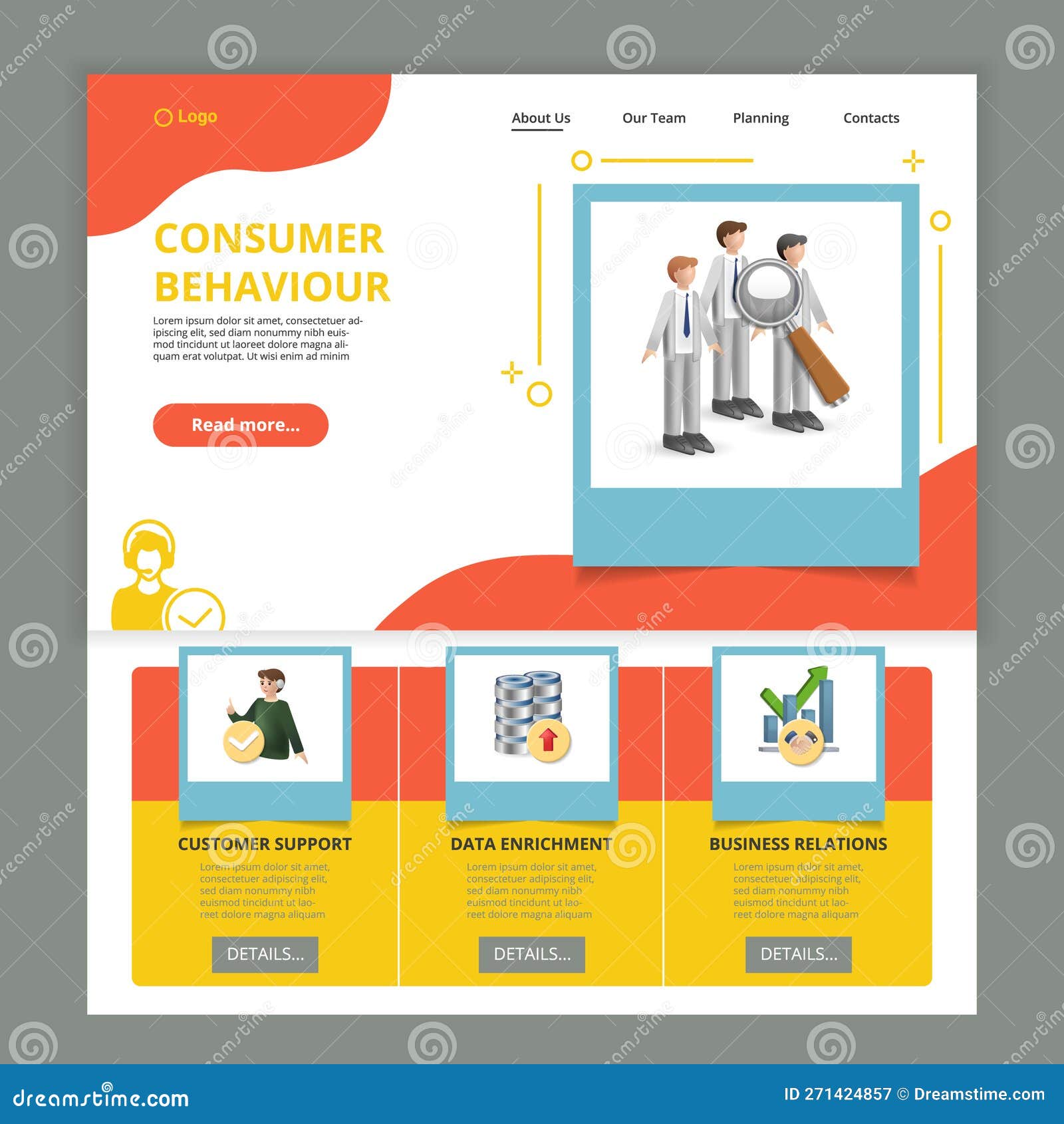 Consumer Behaviour Flat Landing Page Website Template. Customer Support ...