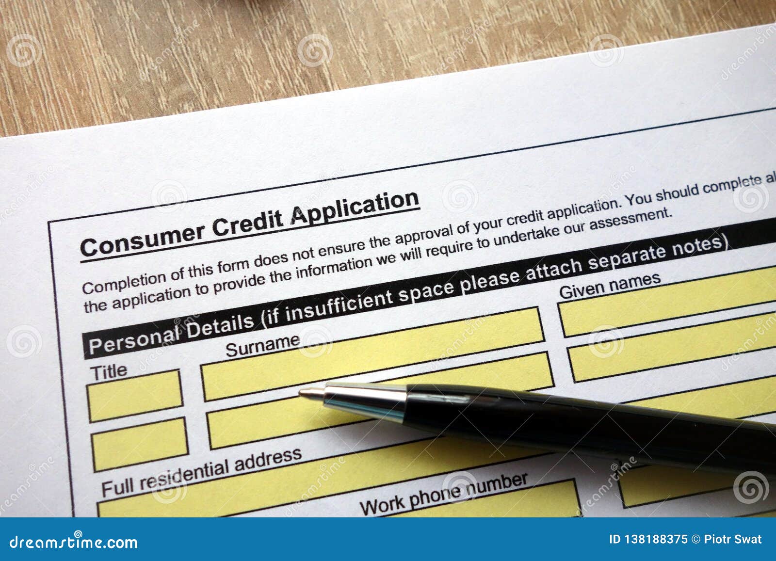 Consumer Credit Application Form Stock Image - Image of market, filling ...
