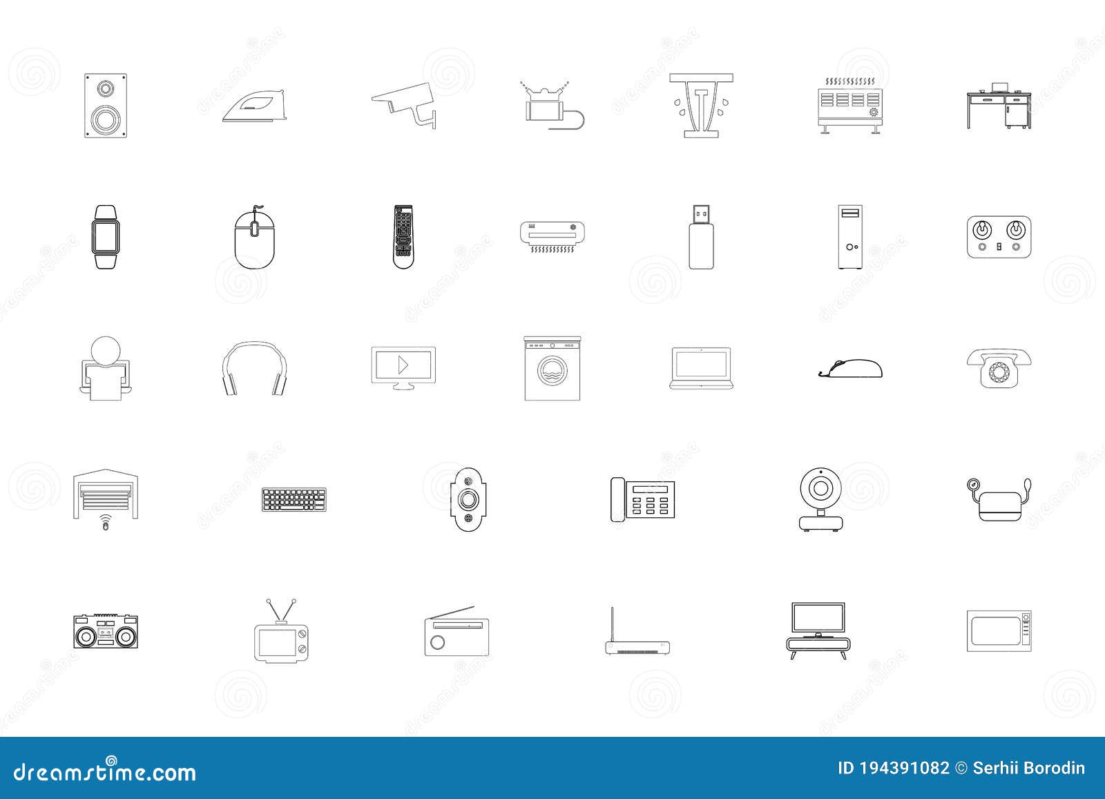 Consumer Electronics Black Color Set Outline Style Flat Vector Image ...