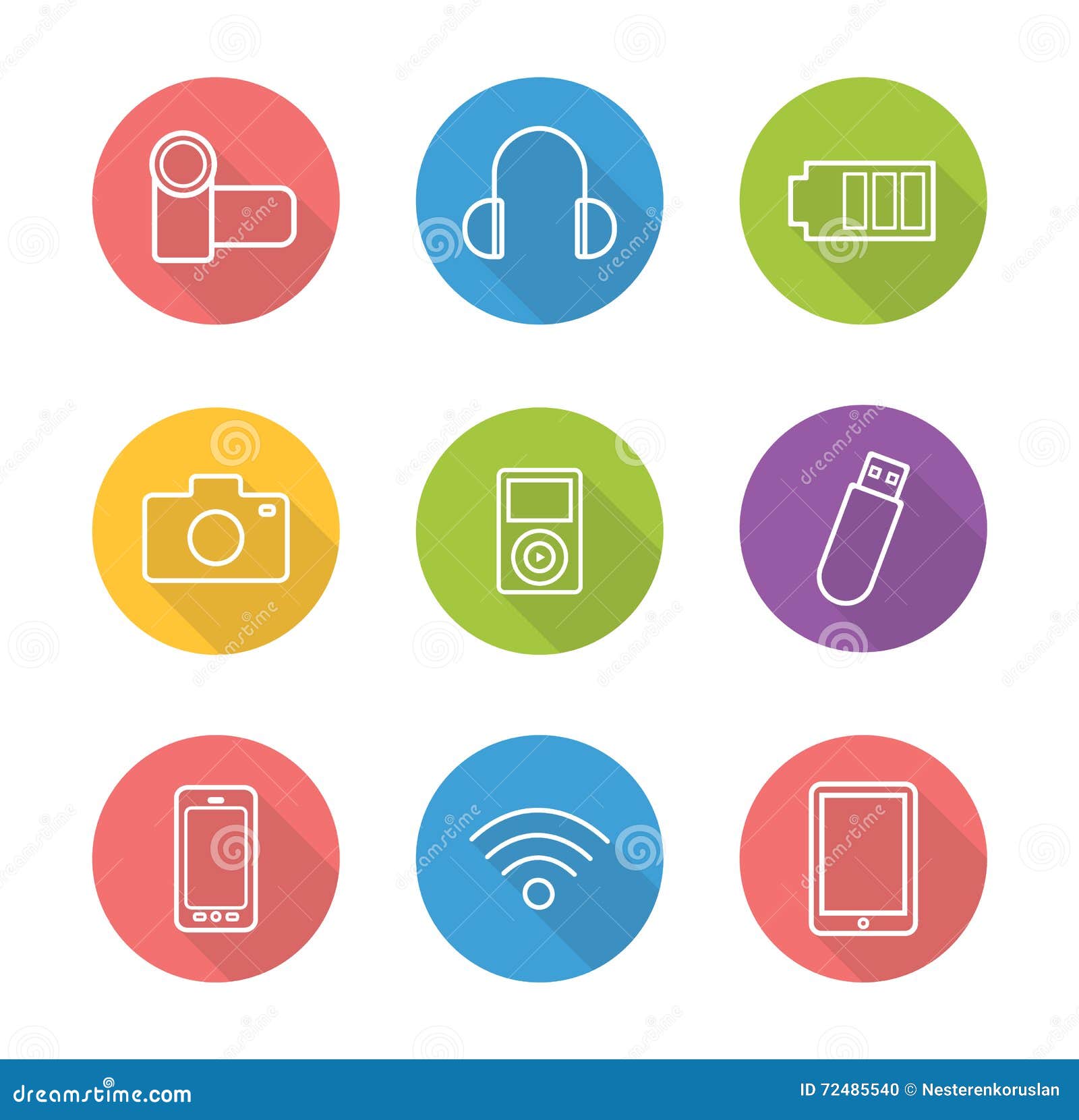 Consumer Electronics Flat Linear Long Shadow Icons Set Stock Vector ...