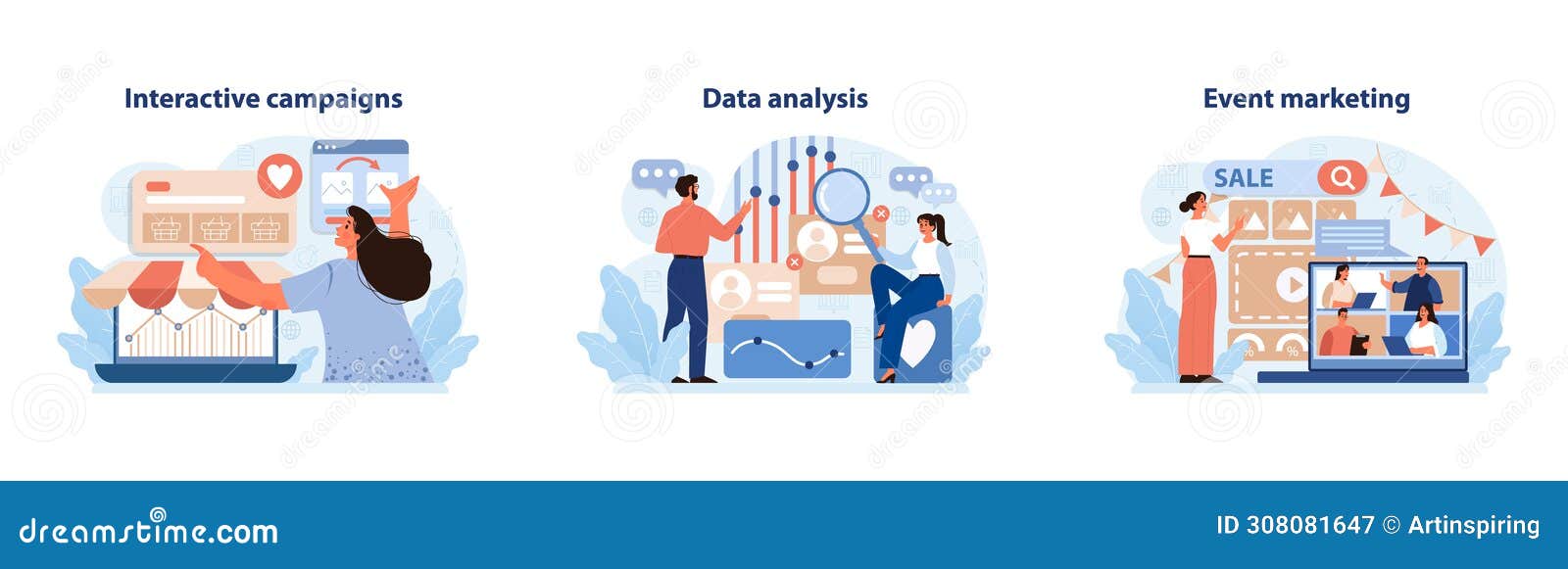 Interactive Campaigns For Consumer Engagement Cartoon Vector ...