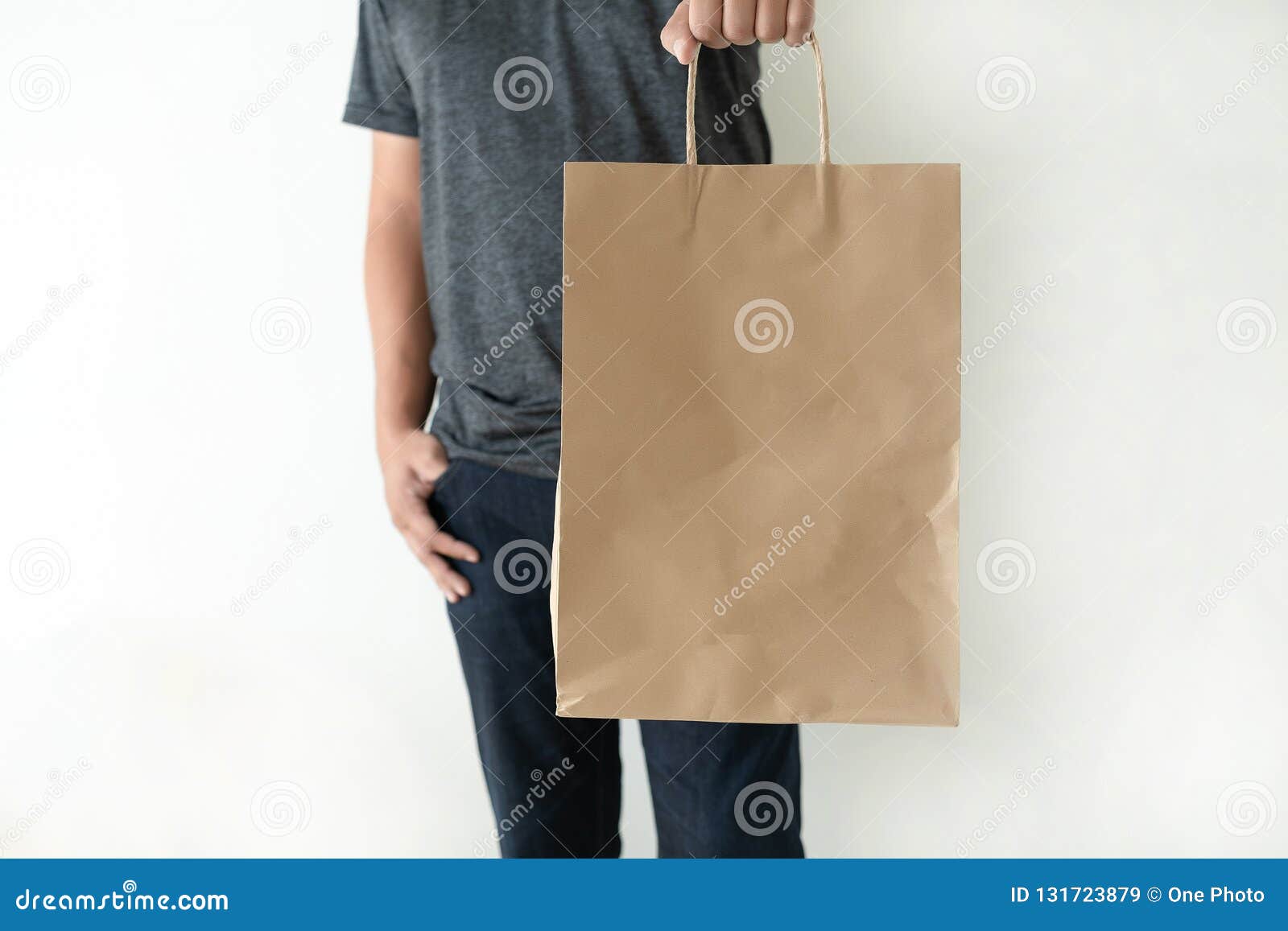 Consumer Pack Product Man Shows Bag Mock Up Show Stock Image - Image of ...