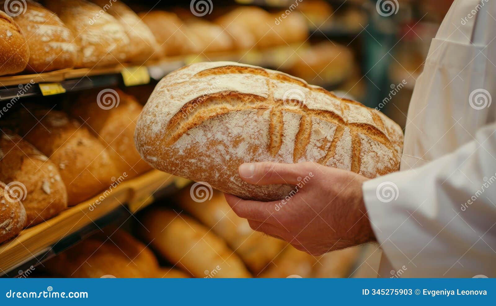 Consumer Selecting a Fresh Loaf of Bread in a Grocery Store with Ample ...