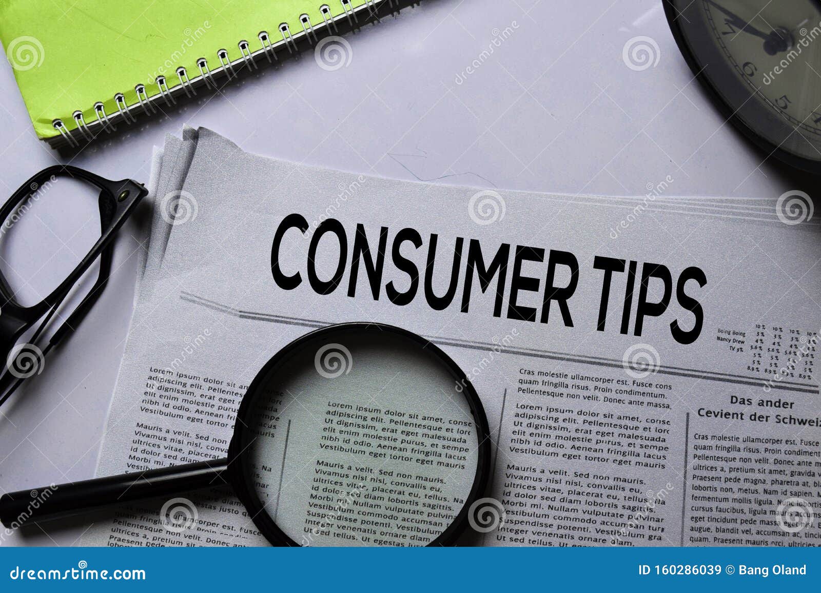 Consumer Tips Text in Headline Isolated on White Background. Newspaper ...