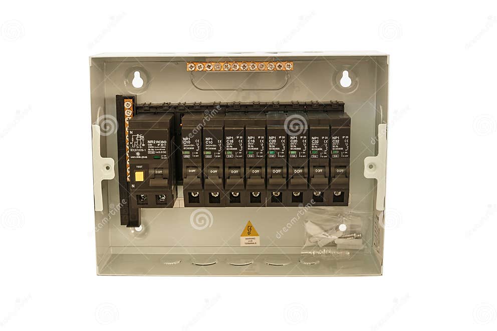 Consumer Unit Inside the Box with Automatic Fuses and Switchboard with ...