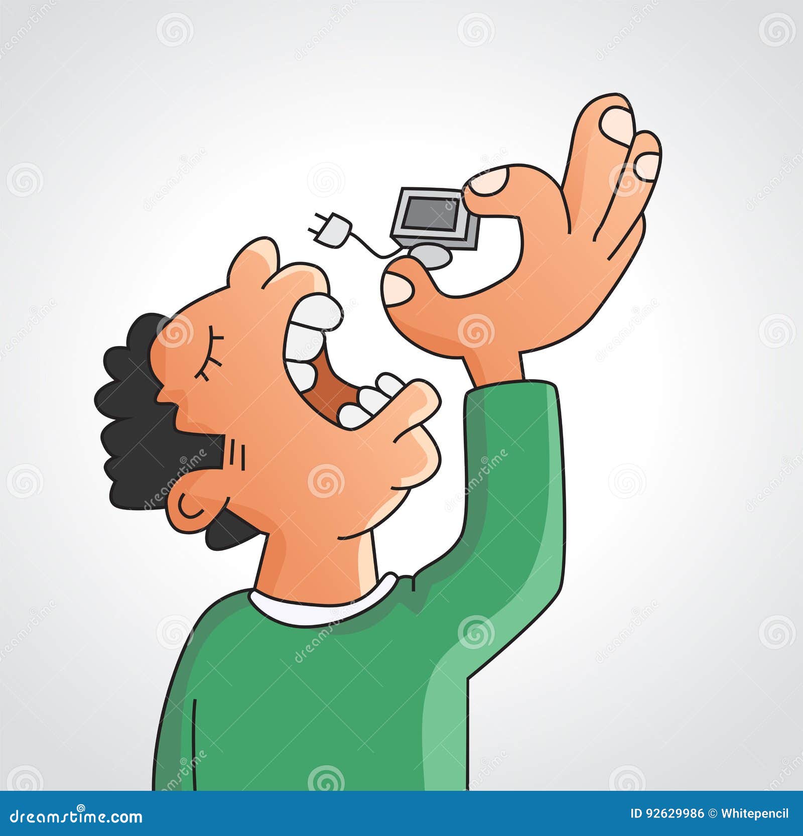 Consuming Technology Concept Cartoon. Man Eating a Computer Stock ...