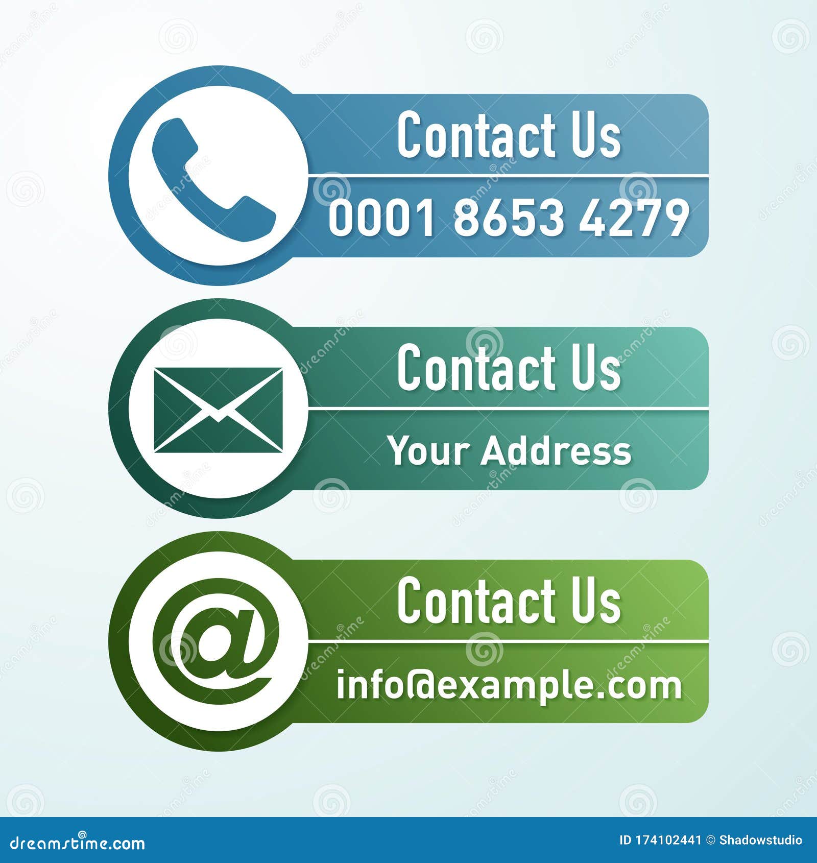 Contact Buttons Flat Design. Phone, Mail and Email Icons in Contact Us ...