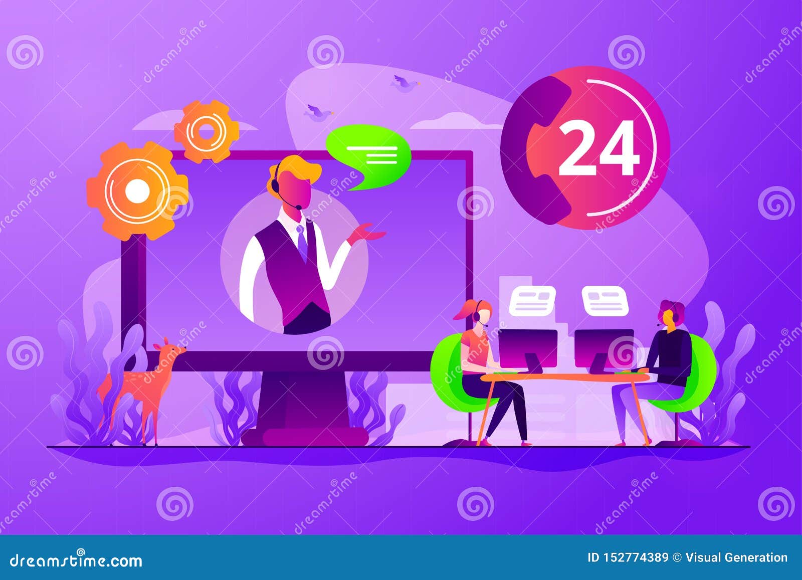 Contact Center Concept Vector Illustration Stock Vector - Illustration ...