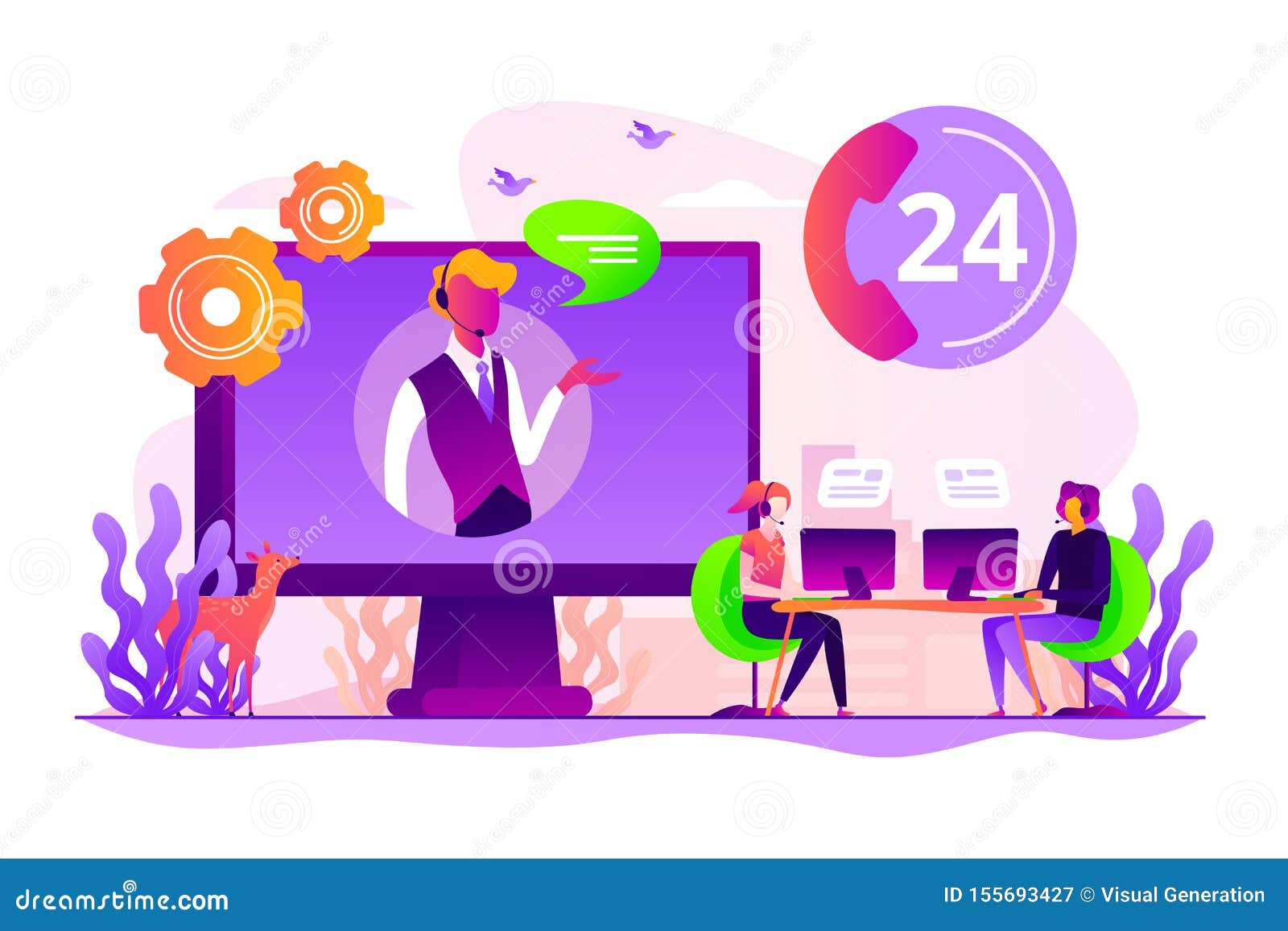 Contact Center Concept Vector Illustration Stock Vector - Illustration ...