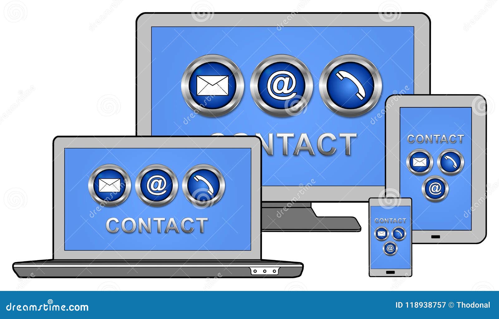 Contact Concept on Different Devices Stock Illustration - Illustration ...