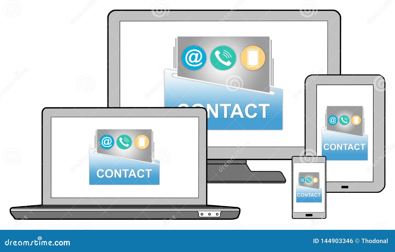 Contact Concept on Different Devices Stock Illustration - Illustration ...