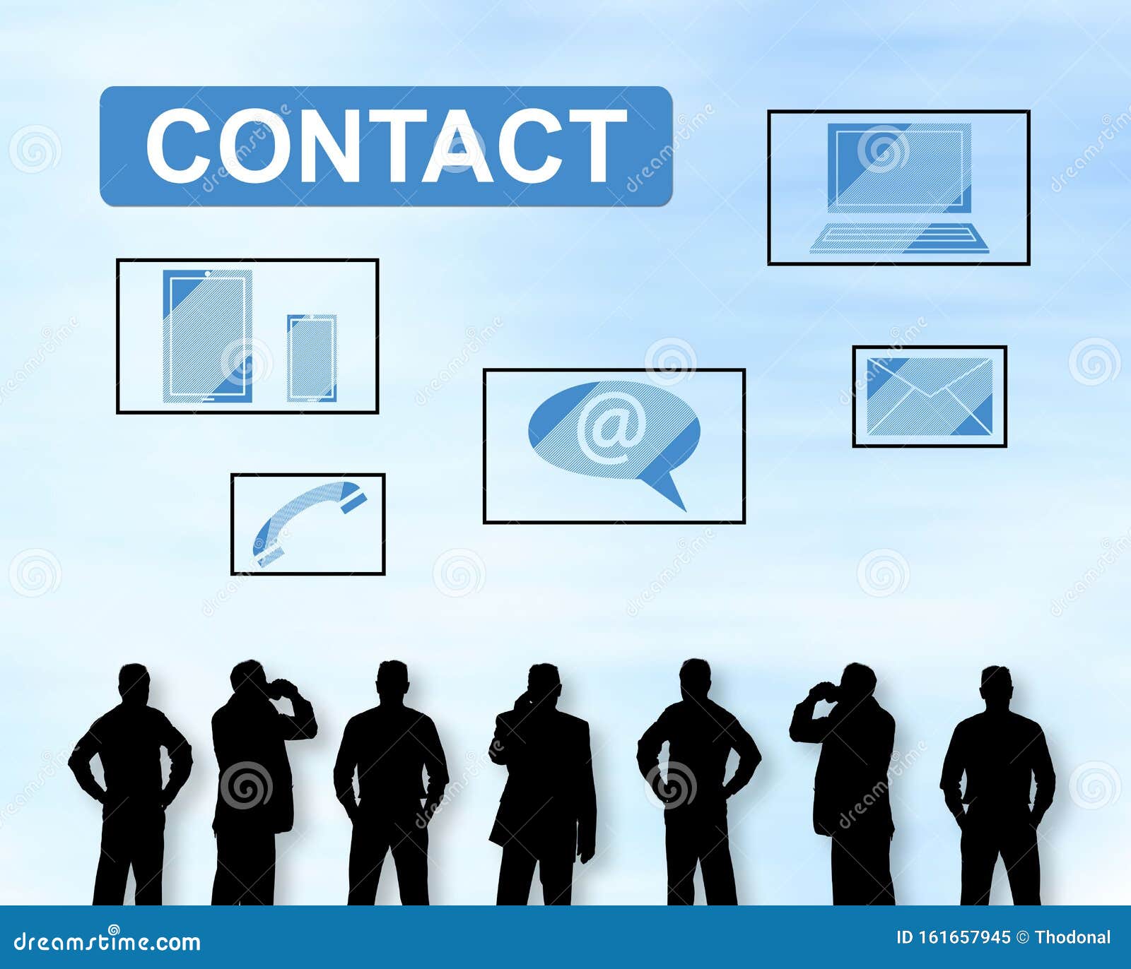 Contact concept on a wall stock illustration. Illustration of website ...