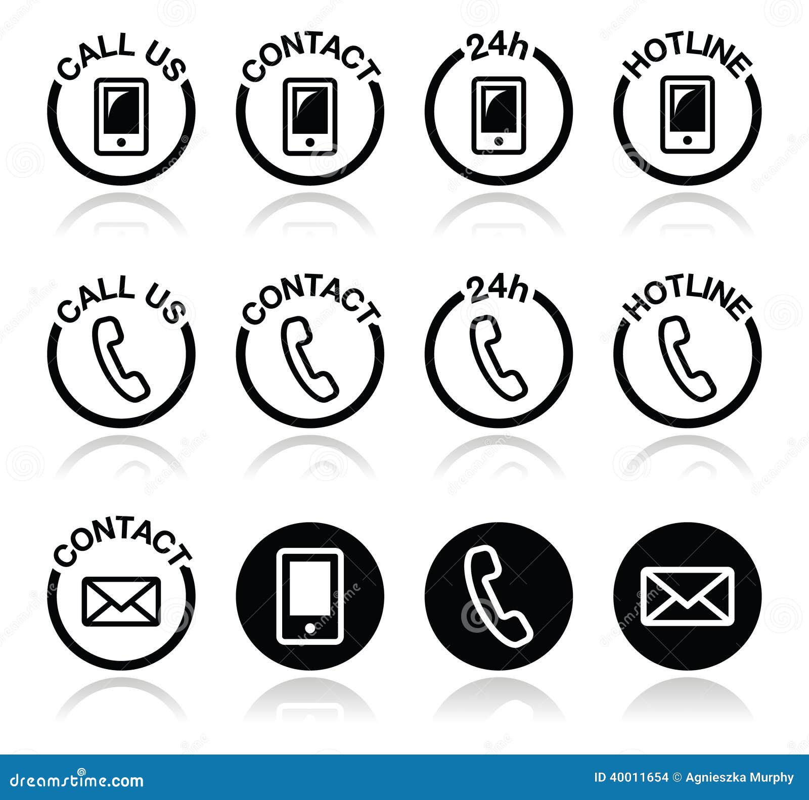 Contact, Hotline, 24h Help Icons Set Stock Illustration - Illustration ...