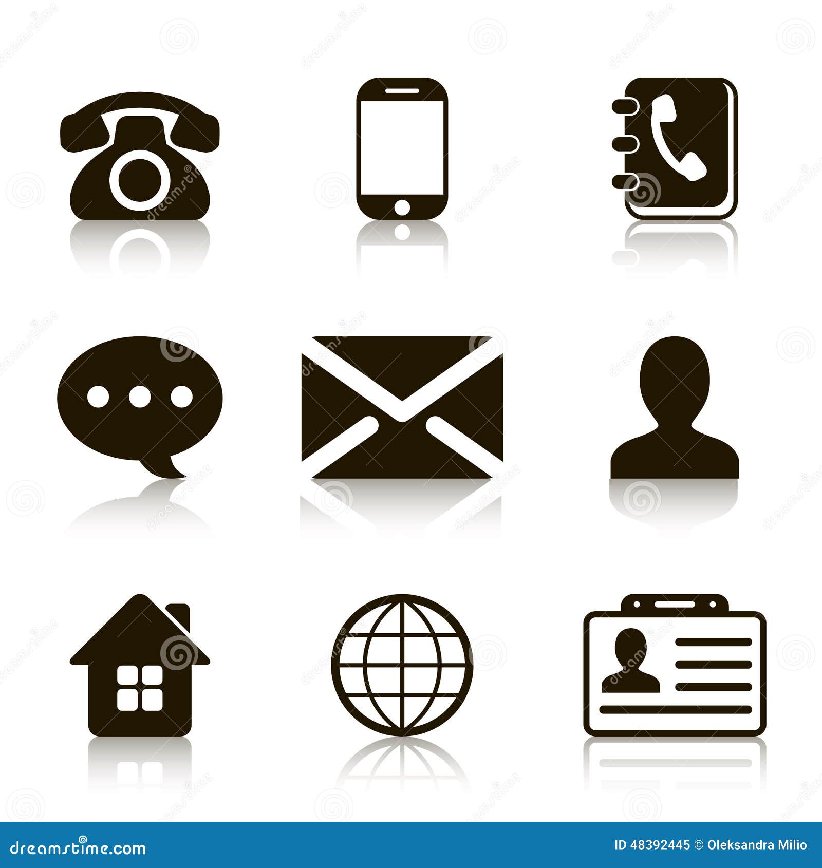 Contact Icons Set with Reflection Stock Vector - Illustration of email ...
