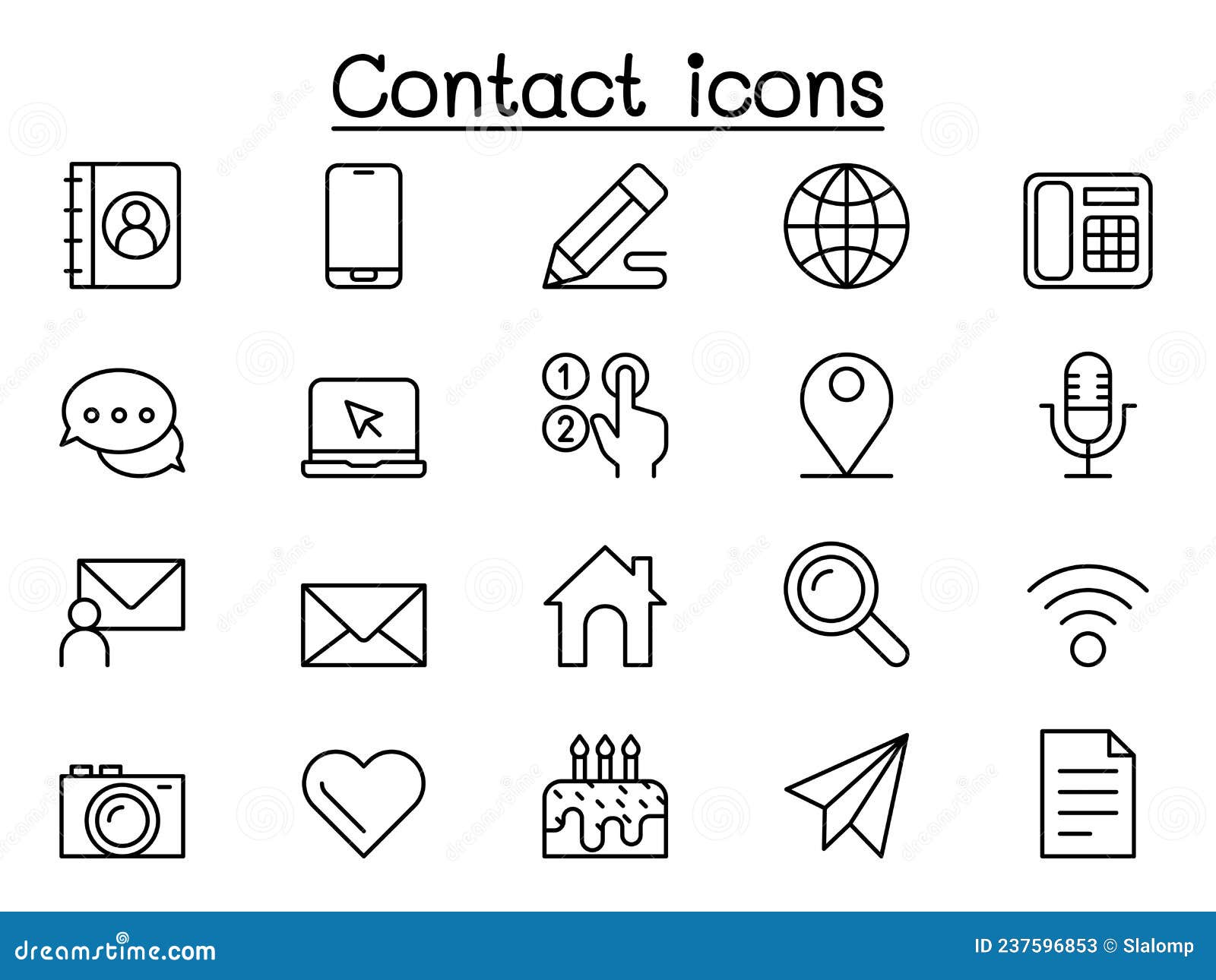 Contact Icons Set in Thin Line Style Vector Illustration Graphic Design ...