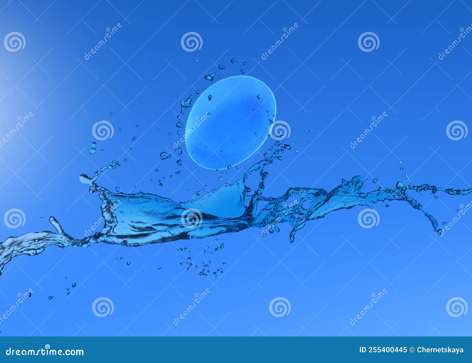 Contact Lens and Splash of Solution on Blue Background Stock Image ...