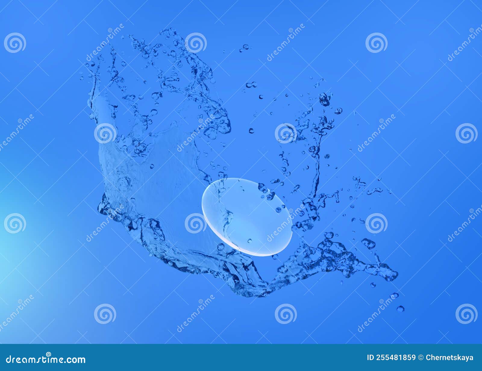 Contact Lens and Splash of Solution on Blue Background Stock Image ...
