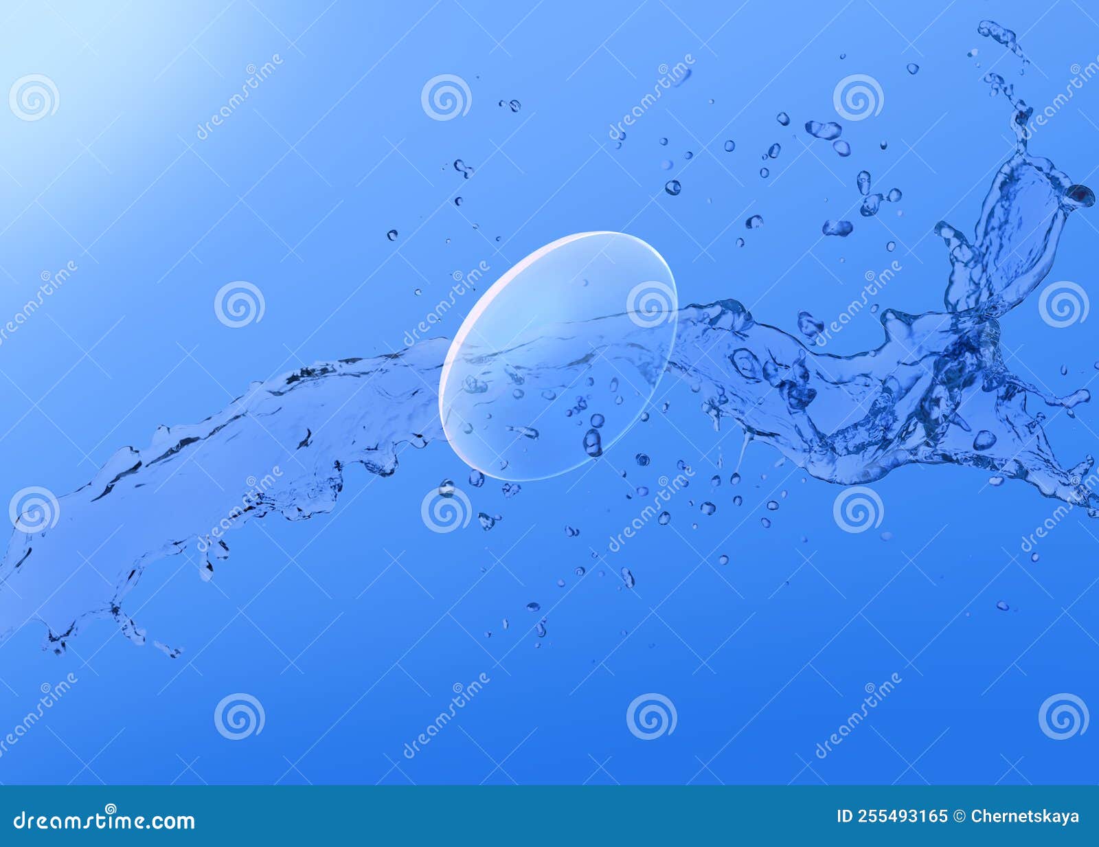 Contact Lens and Splash of Solution on Blue Background Stock Image ...