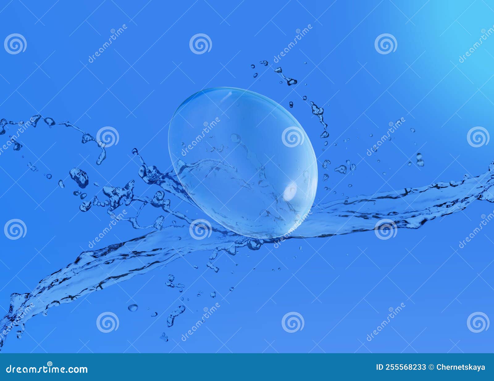 Contact Lens and Splash of Solution on Blue Background Stock Image ...