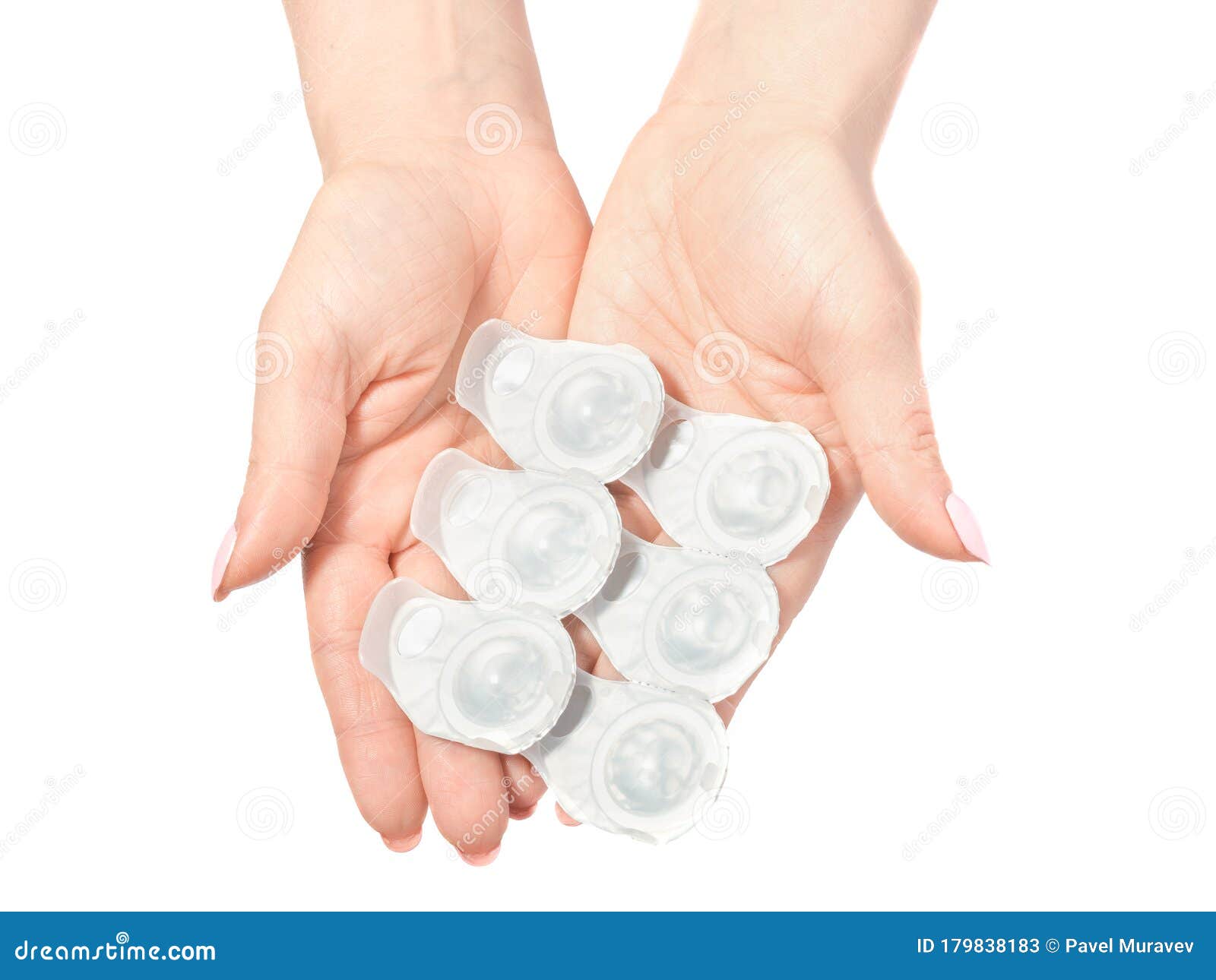 Contact Lenses in Hands, Lens Packaging, Isolated on White Stock Image ...