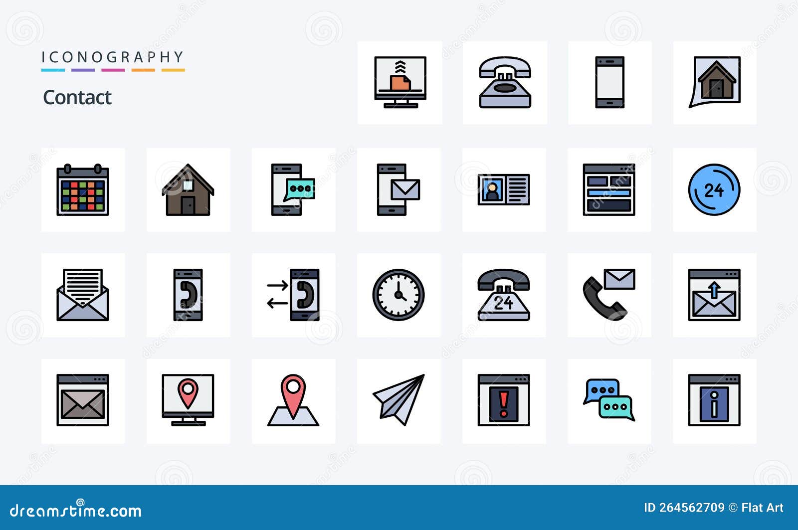 25 Contact Line Filled Style Icon Pack Stock Vector - Illustration of ...