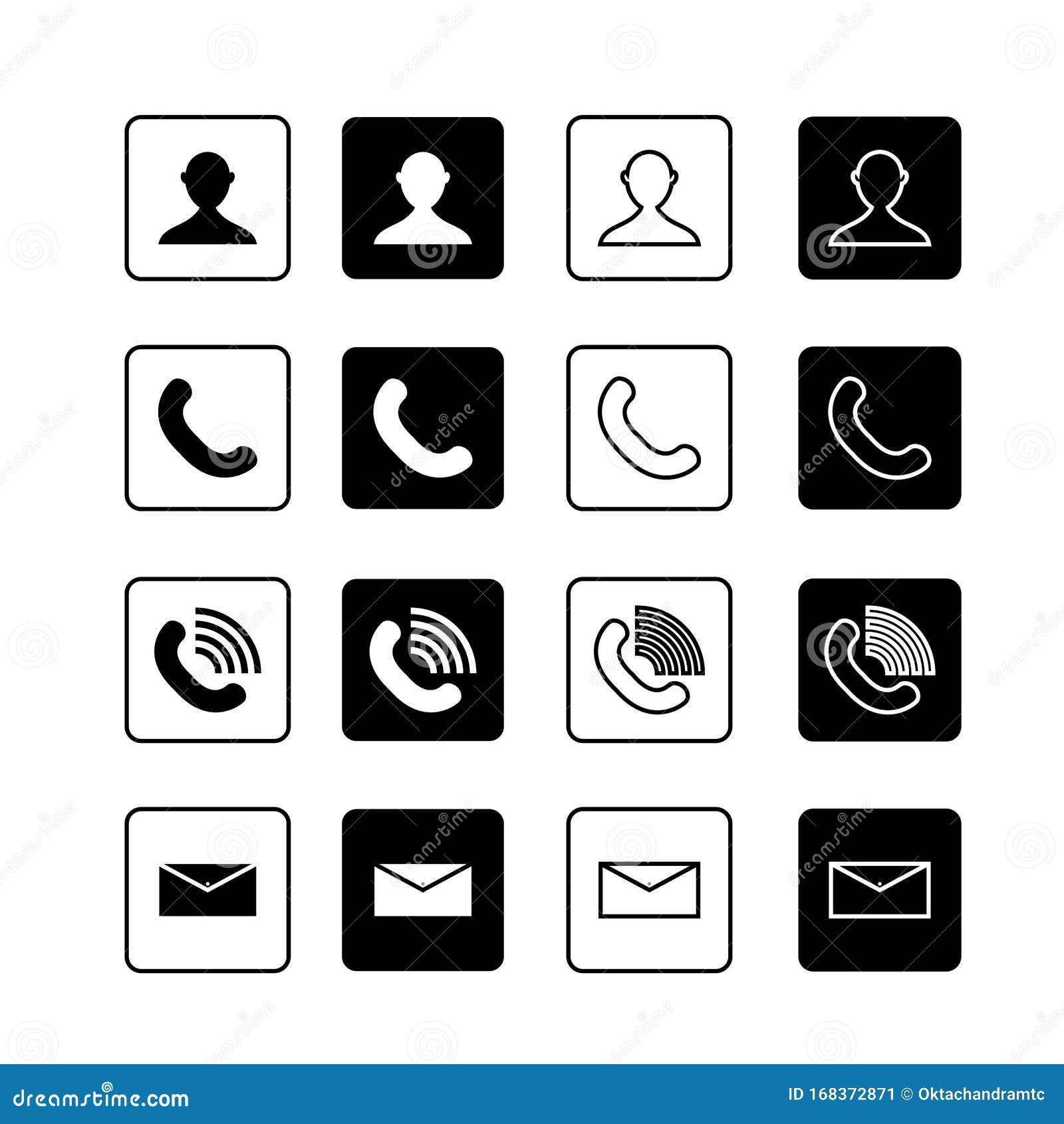 Contact, Phone, Call and Message Icon Using Basic Flat Design Stock ...