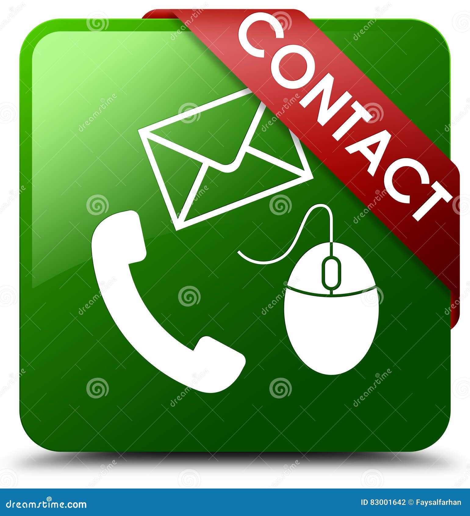 Contact Phone, Email and Mouse Icon Green Square Button Stock ...