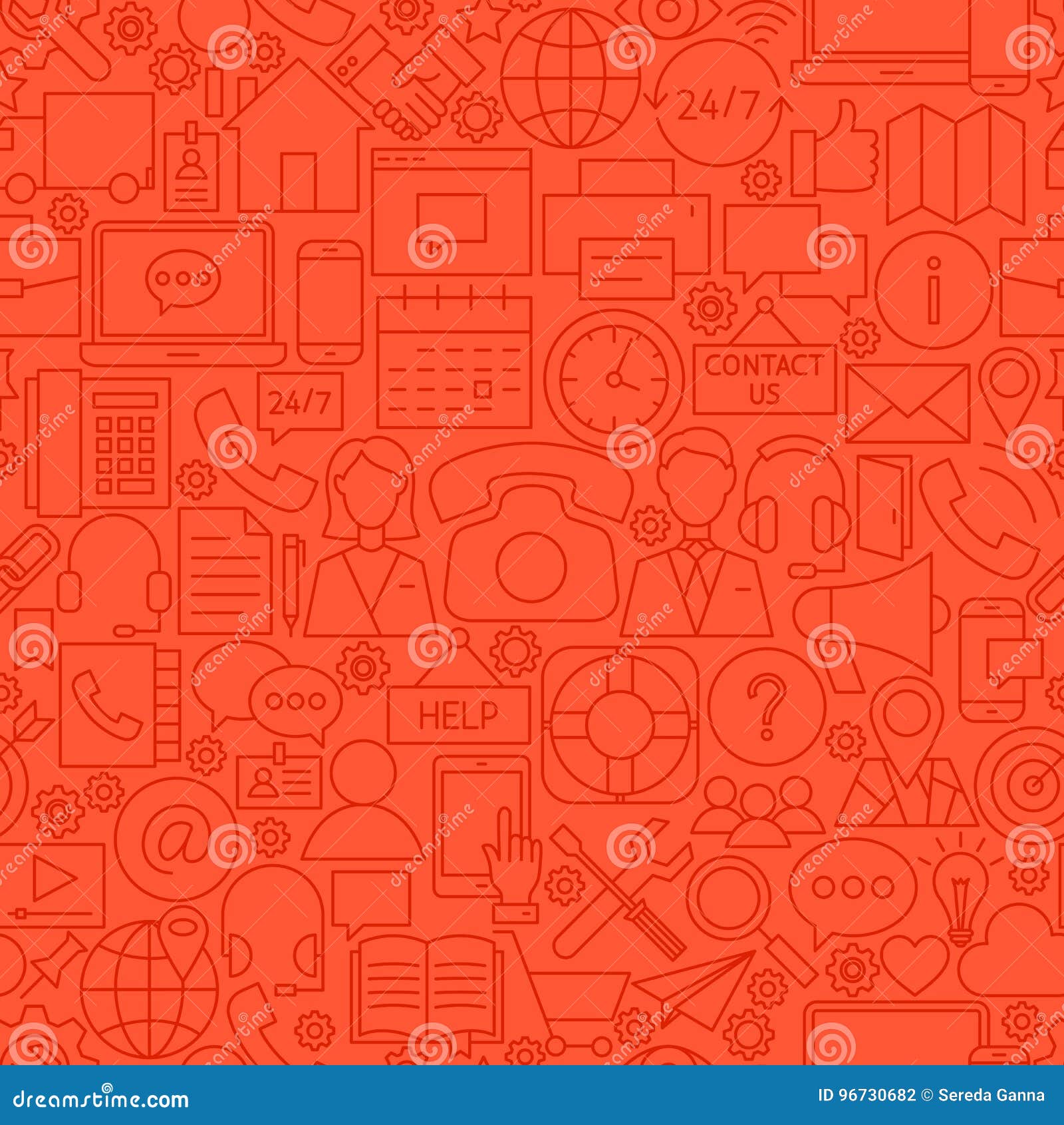 Contact Red Line Tile Pattern Stock Vector - Illustration of customer ...