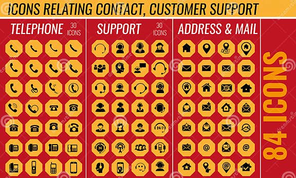 Contact and Support Icon Set in Vector Stock Vector - Illustration of ...