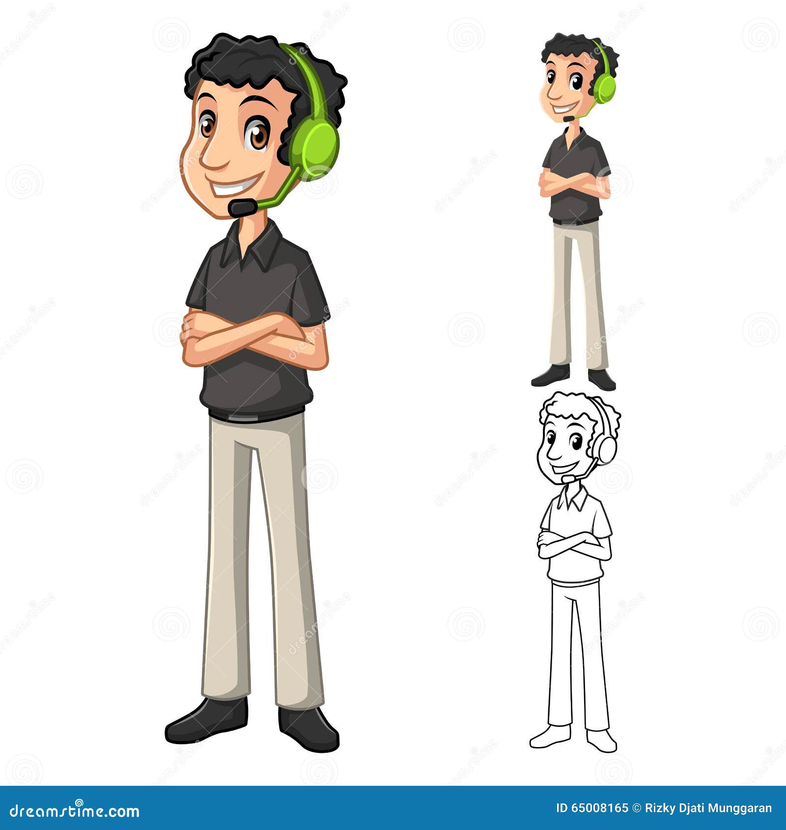 Contact Support Man with Head Phone and Folded Arms Pose Stock Vector ...