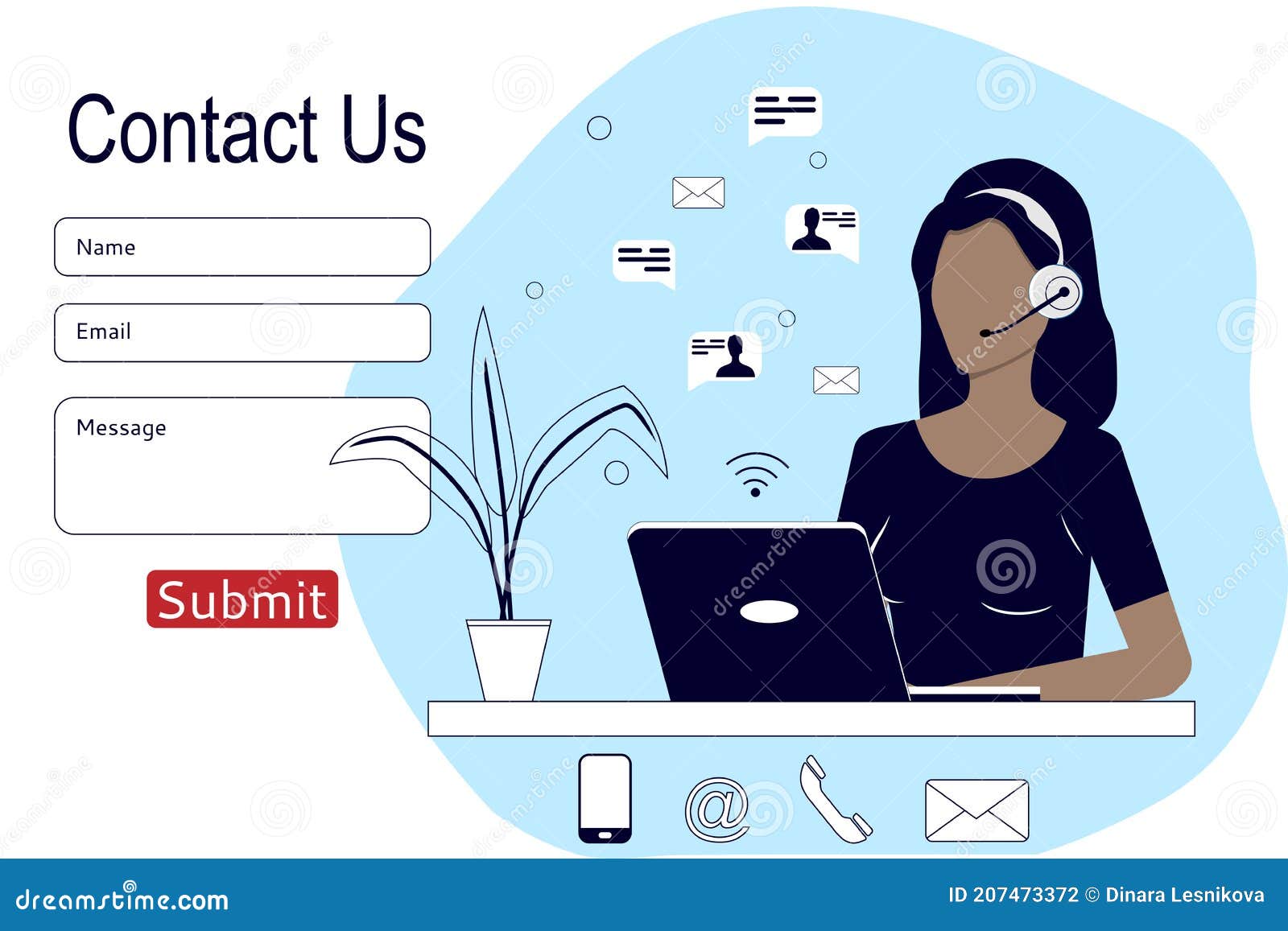 Contact Us. Online Customer Support Concept. Design for the Site and ...