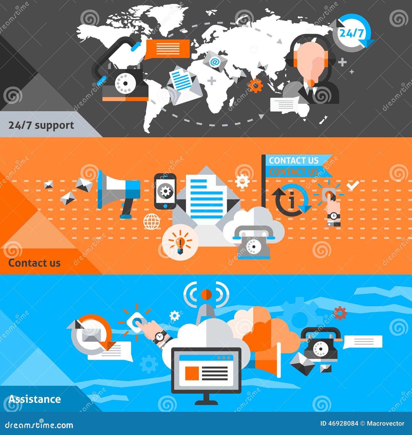 Contact us banner set stock vector. Illustration of envelope - 46928084