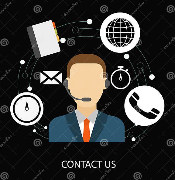 Contact us black flat stock illustration. Illustration of cotact - 80804692