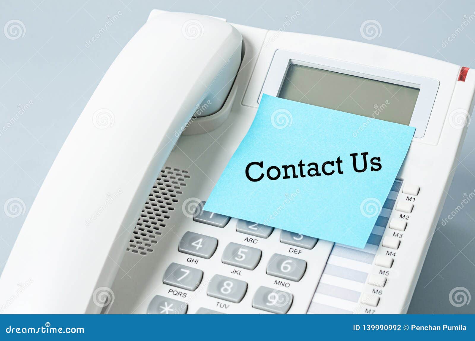 Contact Us on Blue Sticky Note Stock Photo - Image of post, landline ...