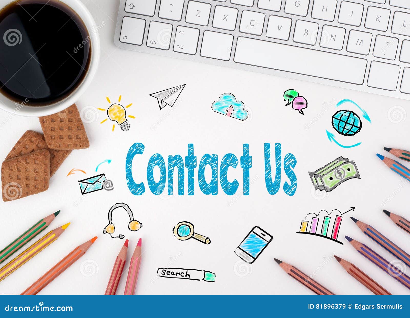 Contact Us, Business Concept. White Office Desk Stock Image - Image of ...