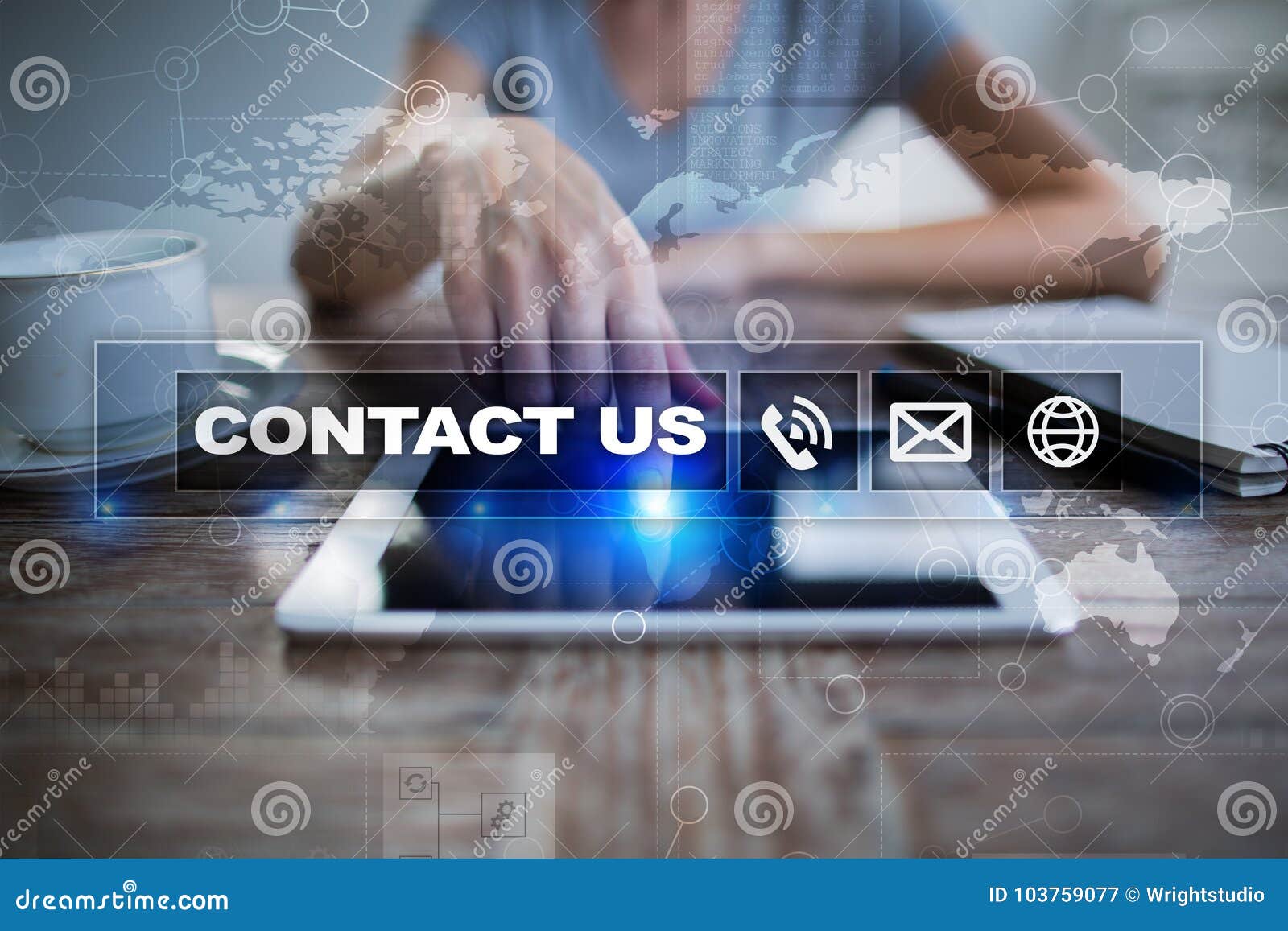Contact Us Button and Text on Virtual Screen. Business and Technology ...