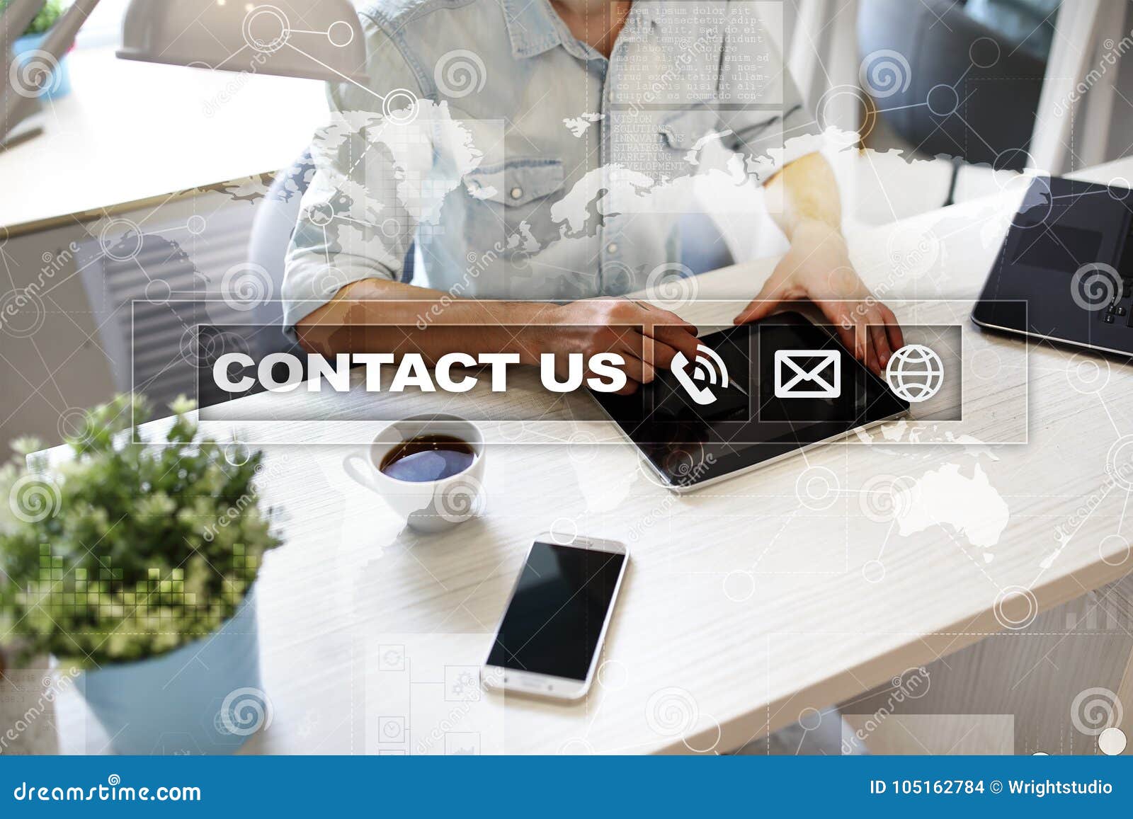 Contact Us Button and Text on Virtual Screen. Business and Technology ...