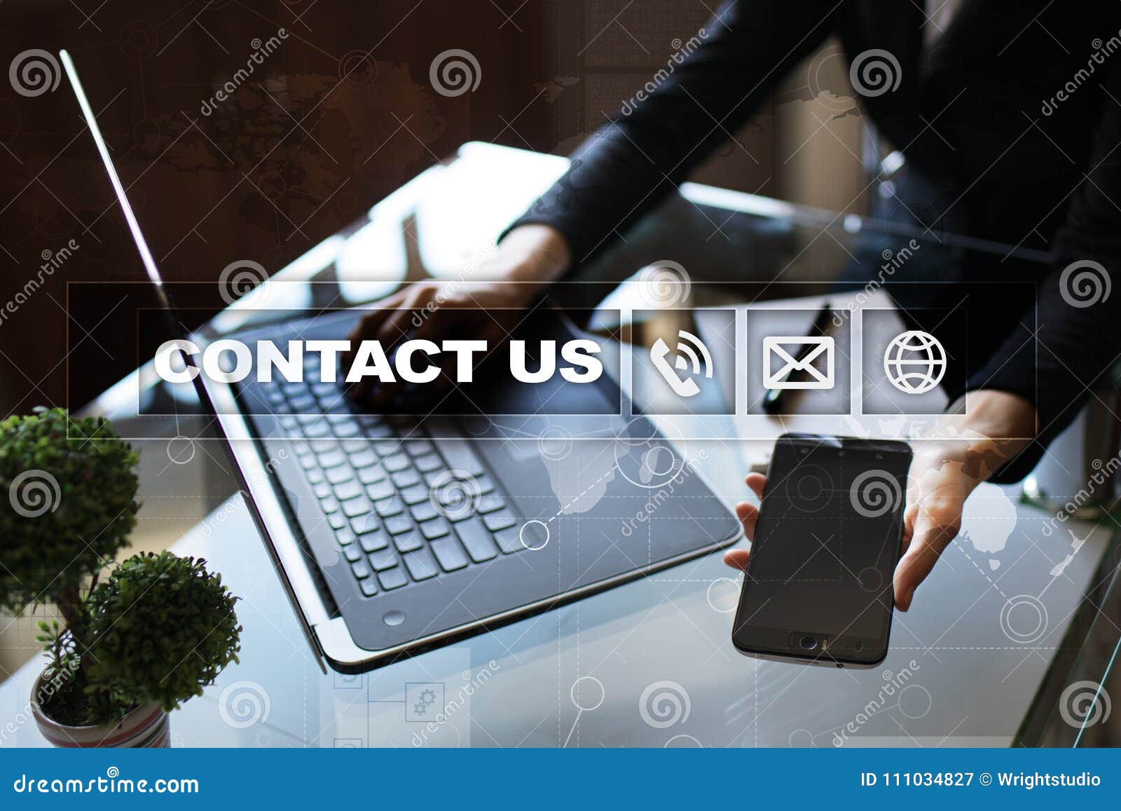 Contact Us Button and Text on Virtual Screen. Business and Technology ...