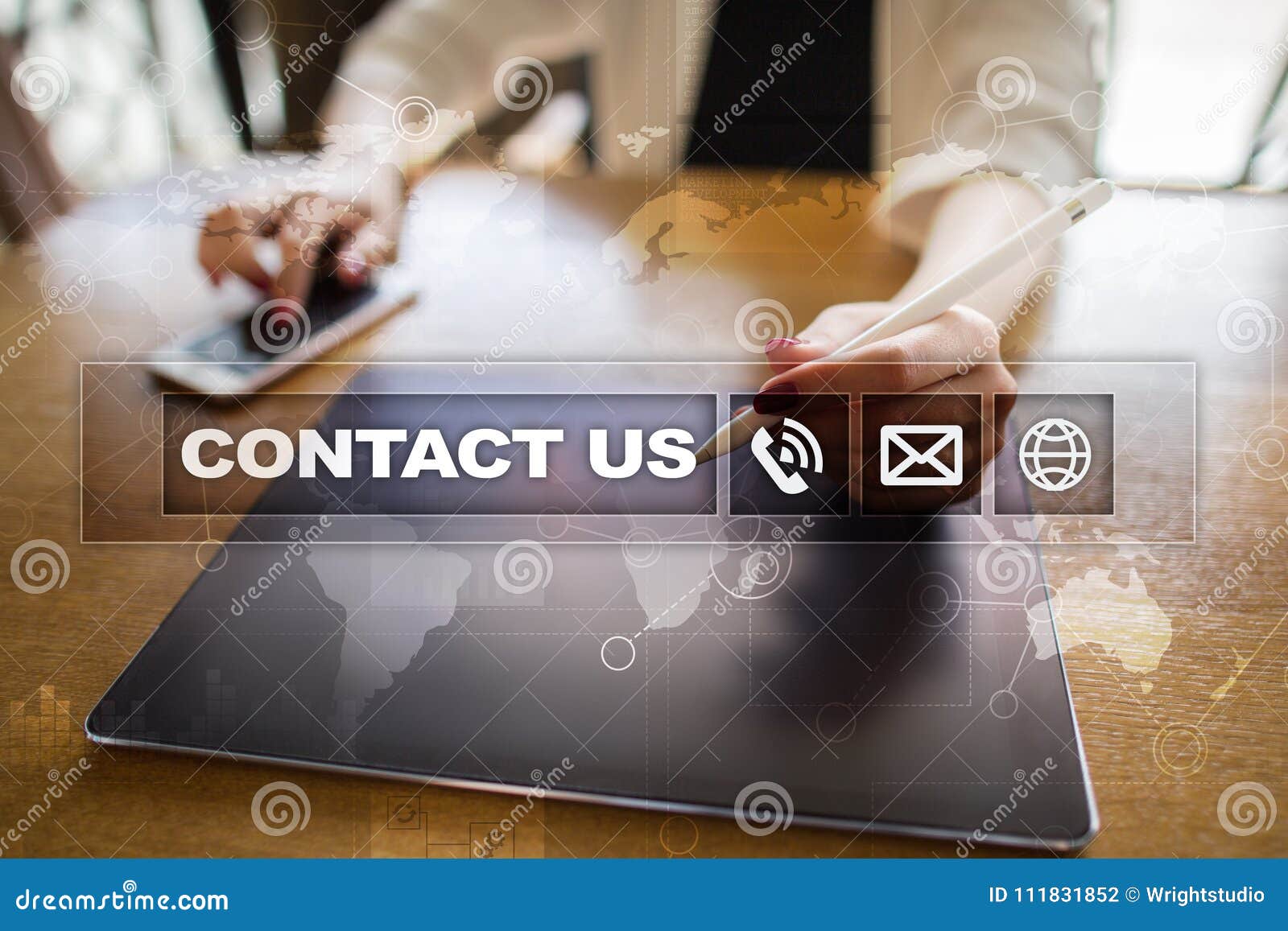 Contact Us Button and Text on Virtual Screen. Business and Technology ...