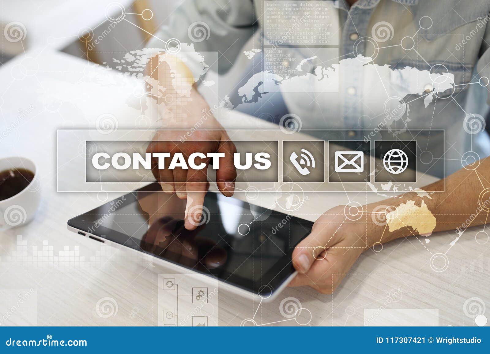 Contact Us Button and Text on Virtual Screen. Business and Technology ...