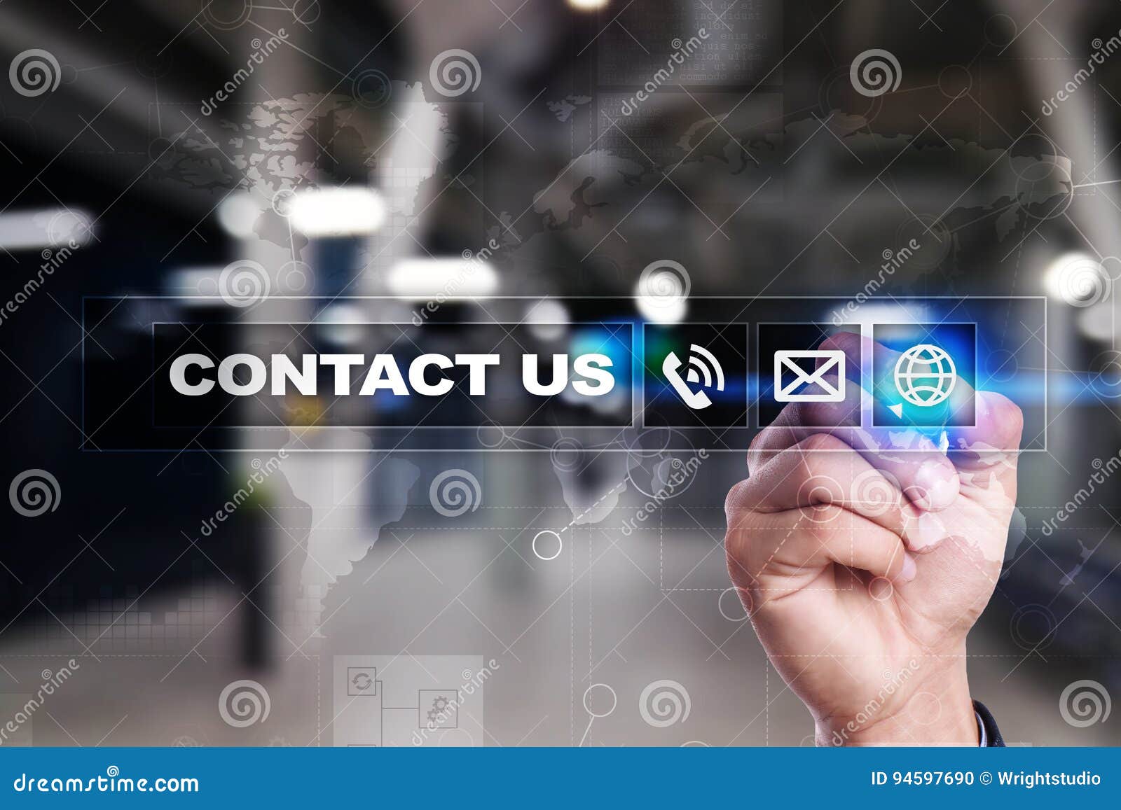 Contact Us Button and Text on Virtual Screen. Business and Technology ...