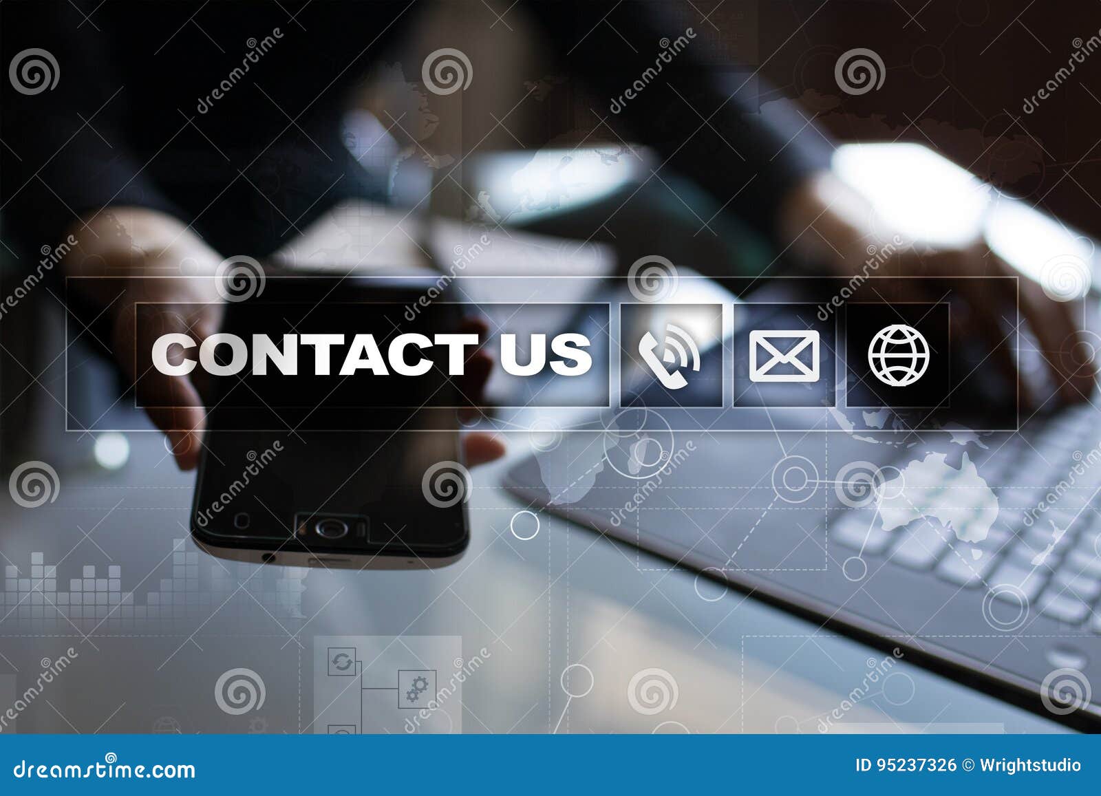 Contact Us Button and Text on Virtual Screen. Business and Technology ...