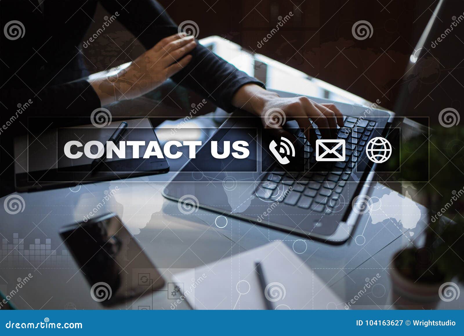 Contact Us Button and Text on Virtual Screen. Business and Technology ...