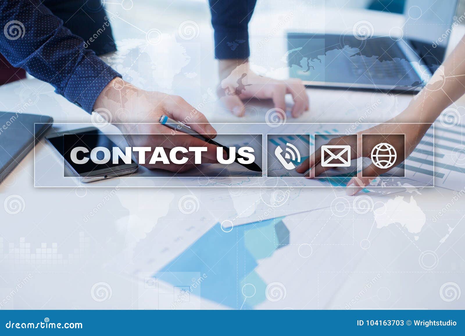Contact Us Button and Text on Virtual Screen. Business and Technology ...