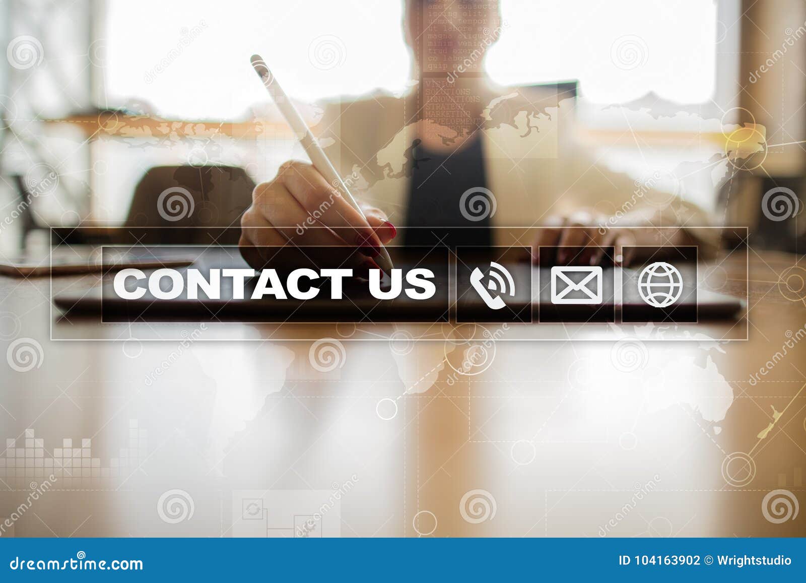 Contact Us Button and Text on Virtual Screen. Business and Technology ...