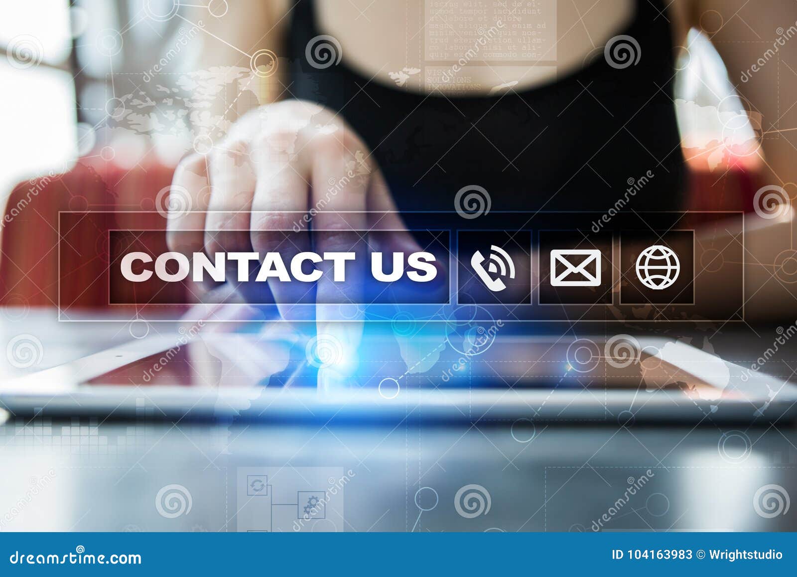 Contact Us Button and Text on Virtual Screen. Business and Technology ...