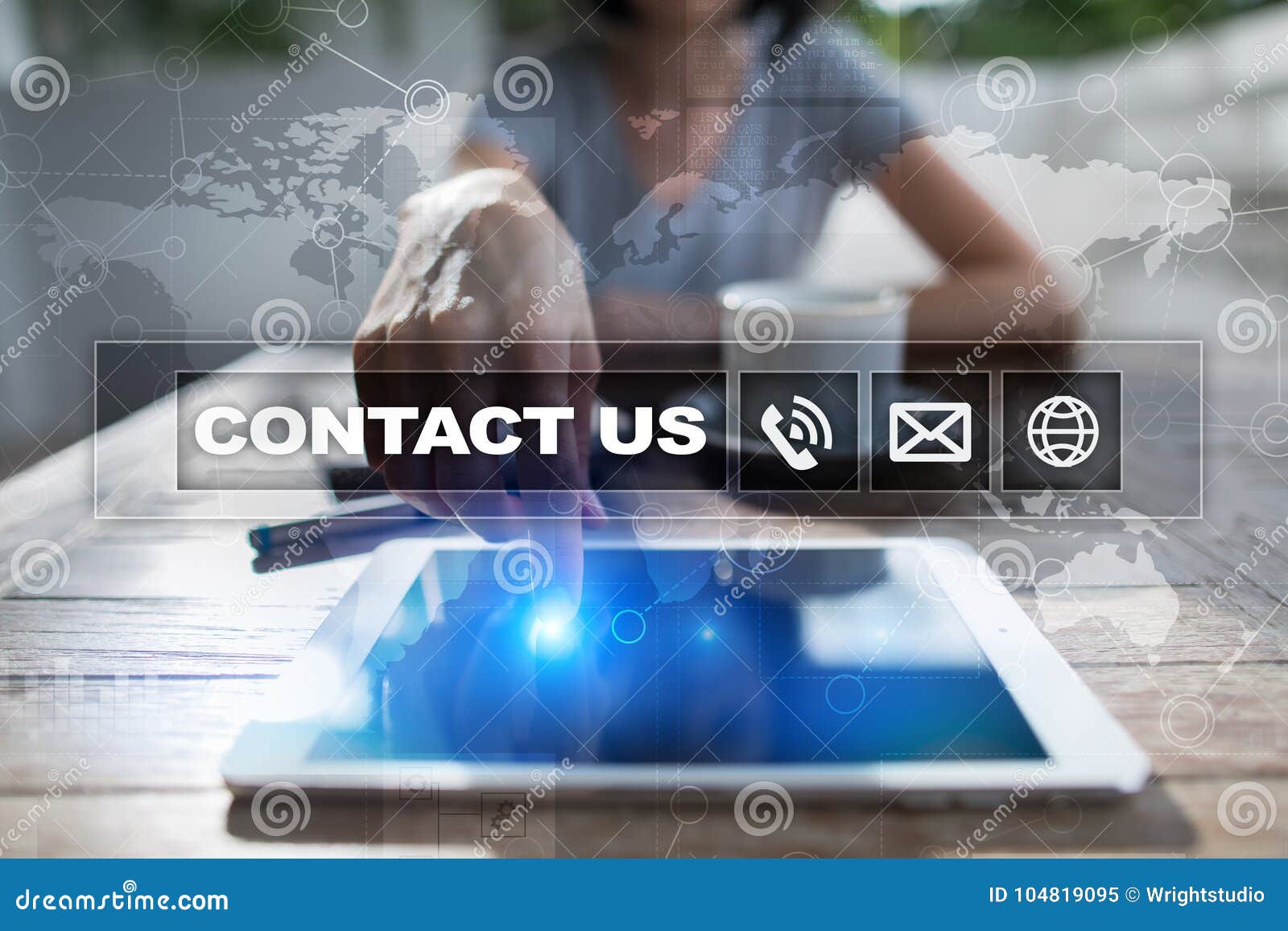 Contact Us Button and Text on Virtual Screen. Business and Technology ...